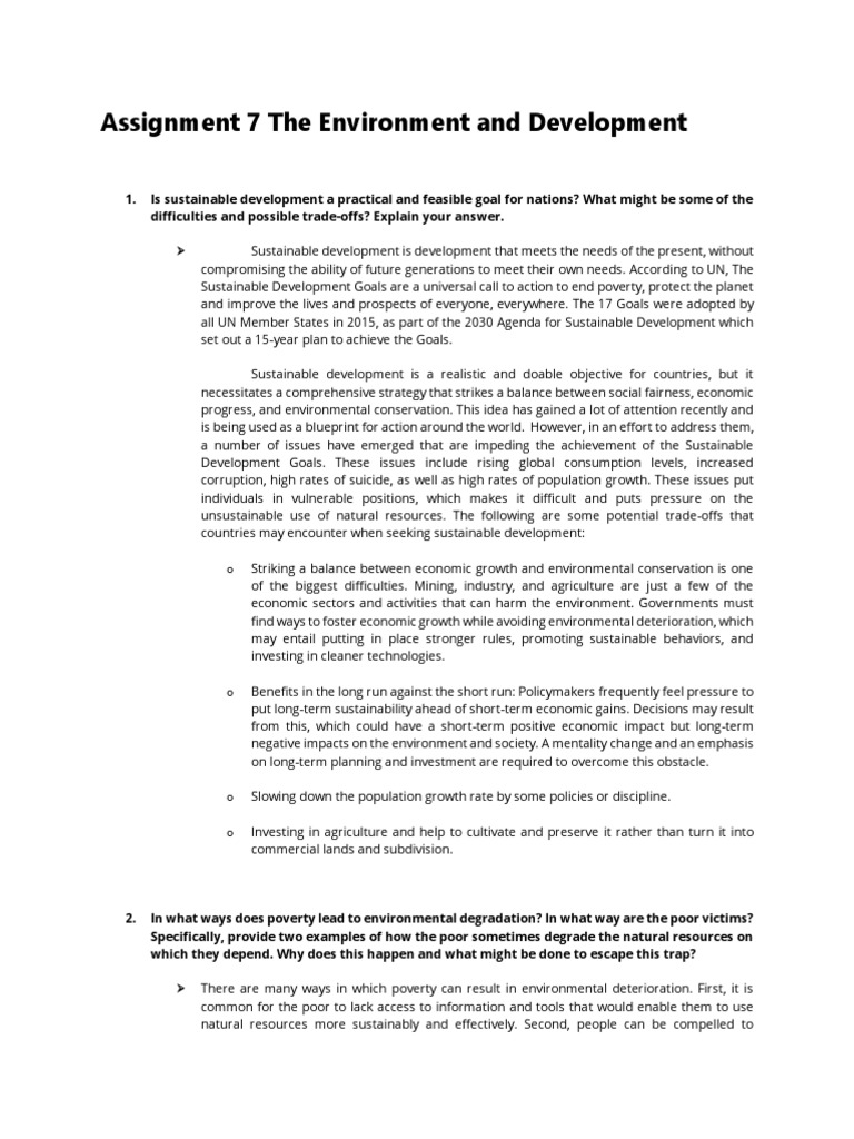 Assignment 7 The Environment and Development | PDF | Sustainability | Poverty