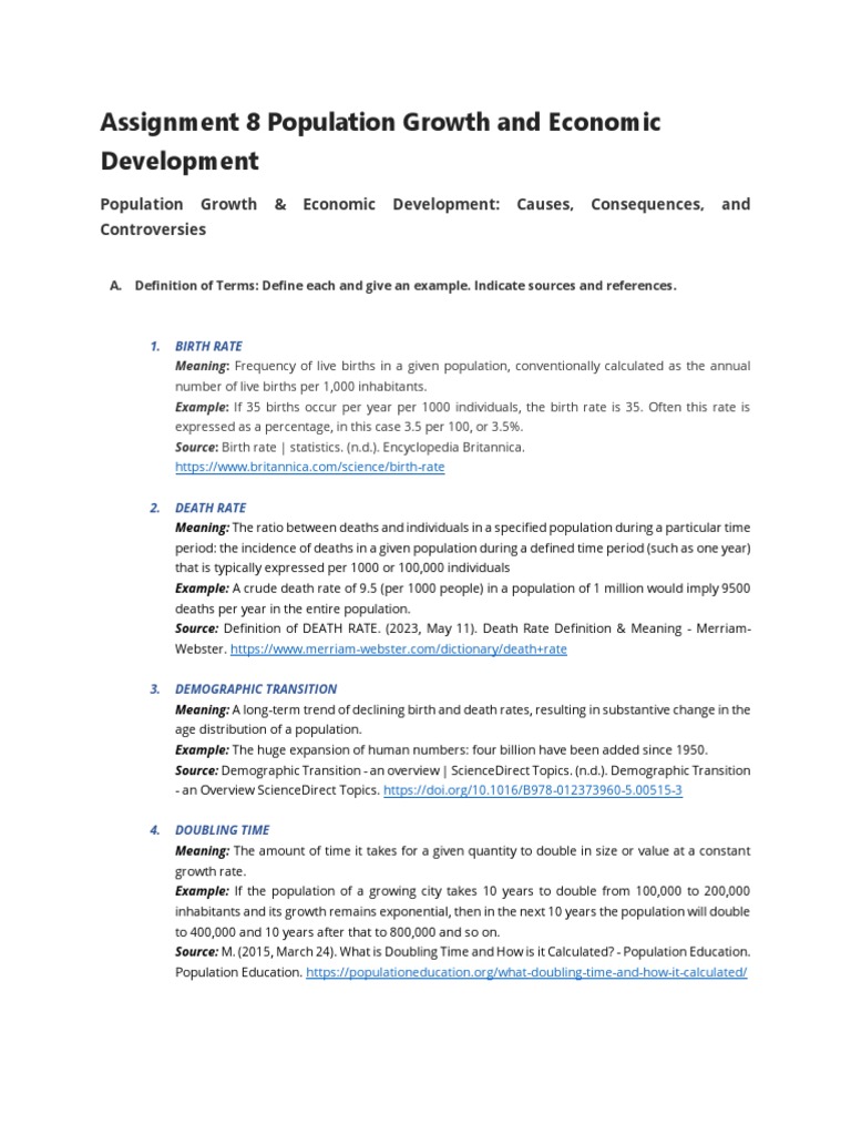 Assignment 8 Population Growth and Economic Development | PDF | Total ...