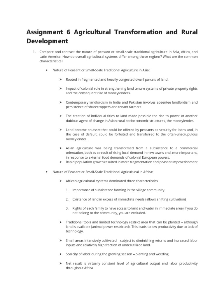 Assignment 6 Agricultural Transformation and Rural Development | PDF ...