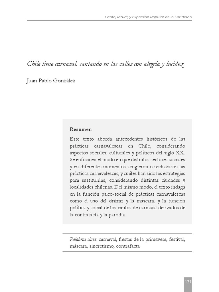 El Carnaval Andino Inti Ch Amampi Cuerpo 131 145 Pdf Carnaval Chile