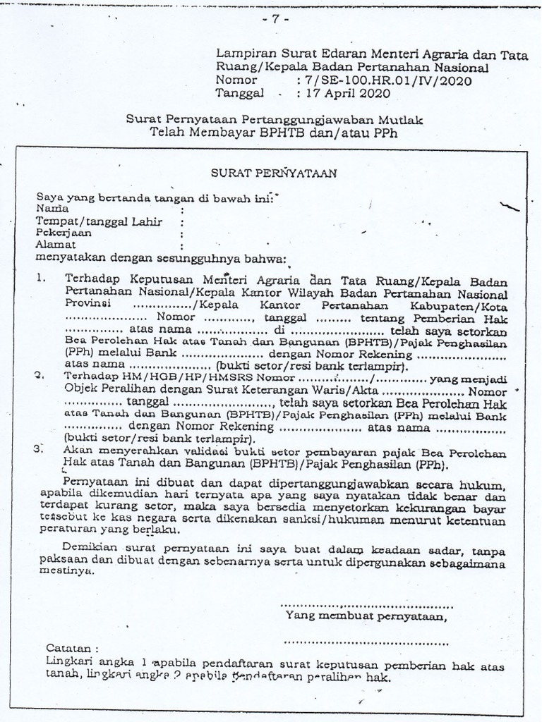 Lampiran Pernyataan BPHTB Dan PPh | PDF