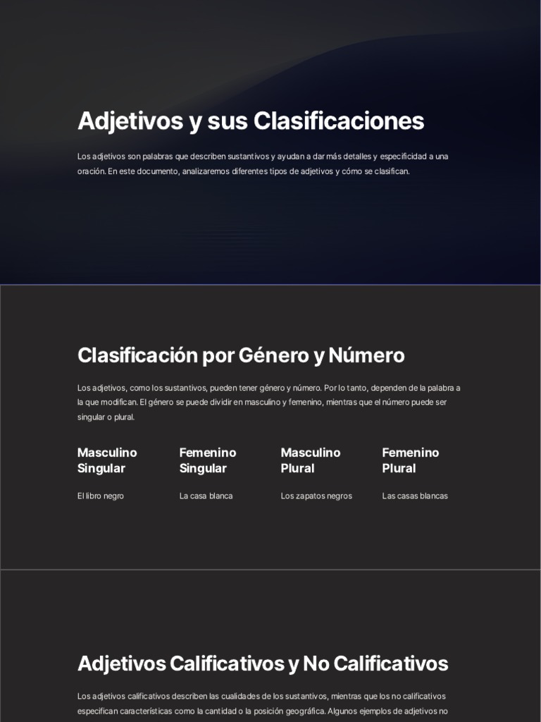 Clasificación de Adjetivos en Español | PDF | Adjetivo | Numero Gramatical