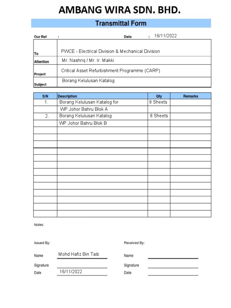 Transmittal Form | PDF