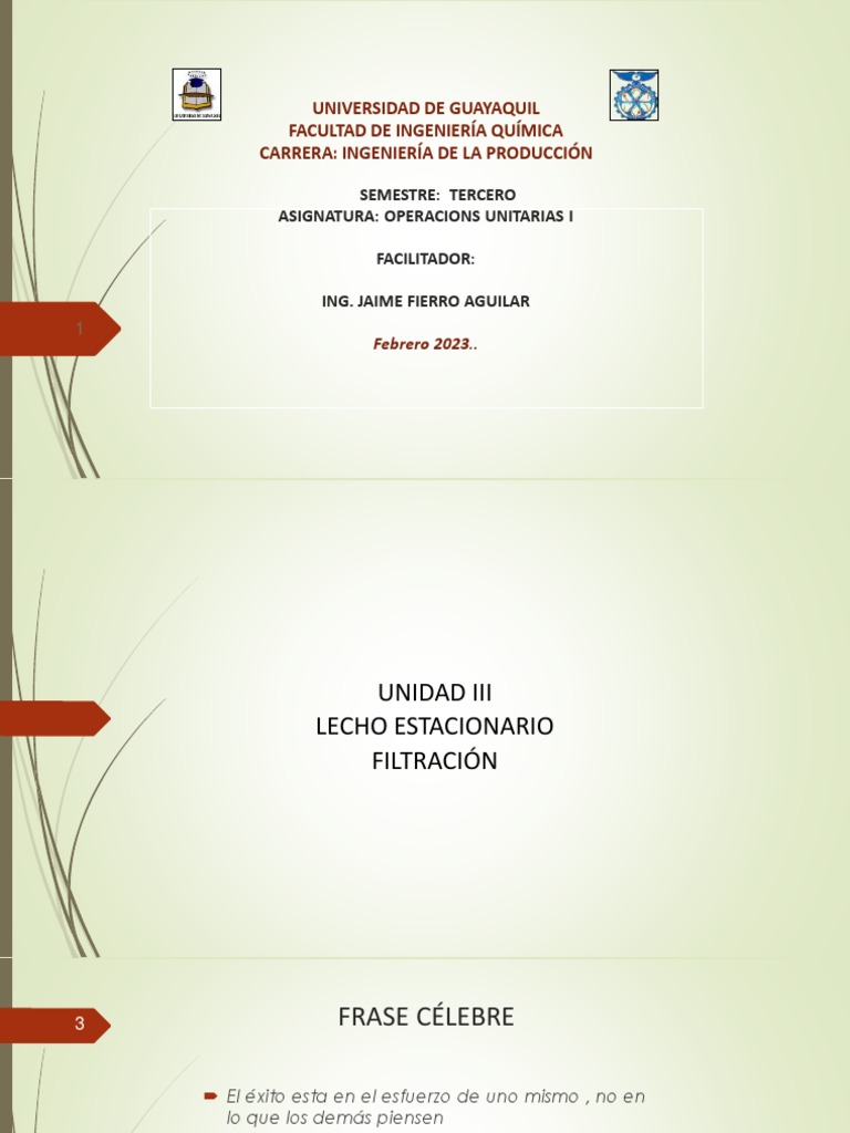 Op Unitarias... Unidad Iii Lecho Filtrante (Filtración) .. Objetivos ...