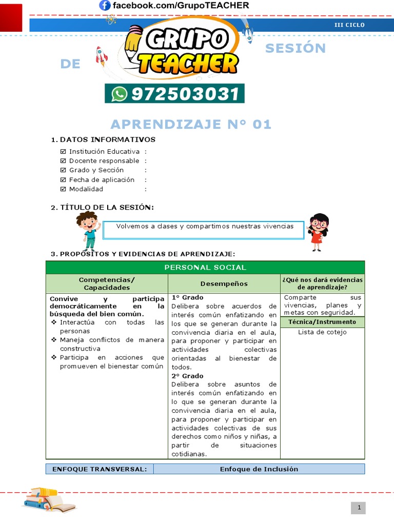 Sesiones de Aprendizaje - Experiencia de Aprendizaje 1 | PDF