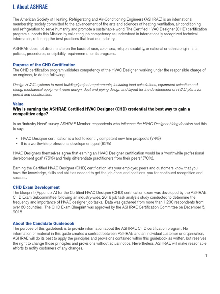 I. About ASHRAE: Purpose of The CHD Certification | PDF