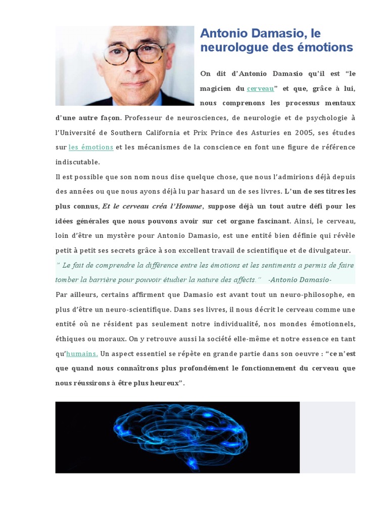 Antonio Damasio : Émotions et Conscience | PDF | Émotions | Métaphysique
