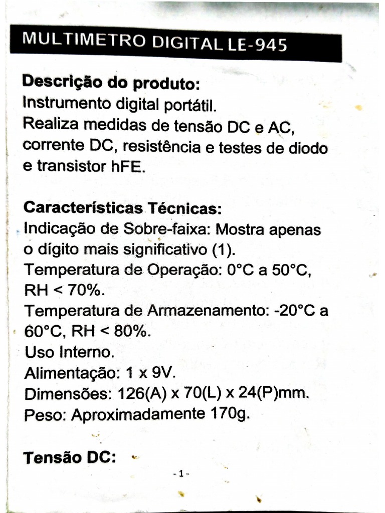 Manual Multimetro LE-945 (PT - BR) | PDF