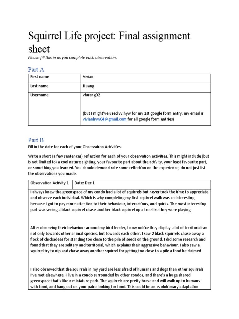 Squirrel Life Project Worksheet F22 | PDF | Predation | Organisms