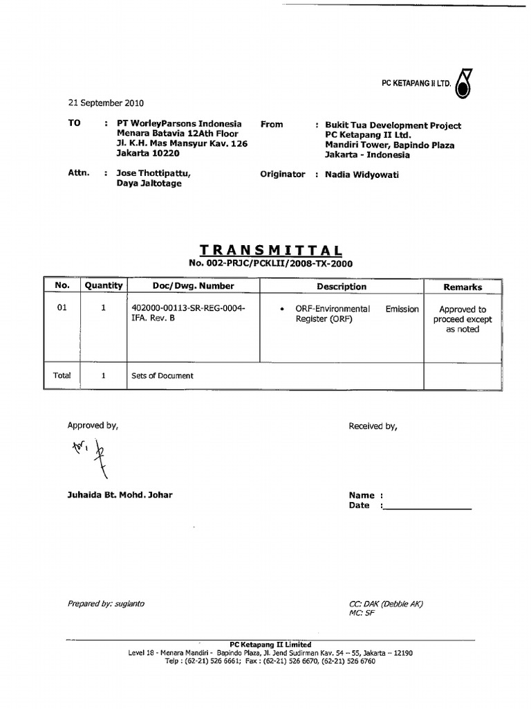 TX 2000 SR REG 0004 IFA Rev.B Environmental Emissions Register (ORF) | PDF