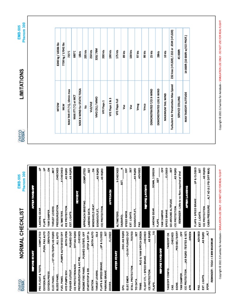 Aerobask Phenom 300 - Normal Checklist | PDF