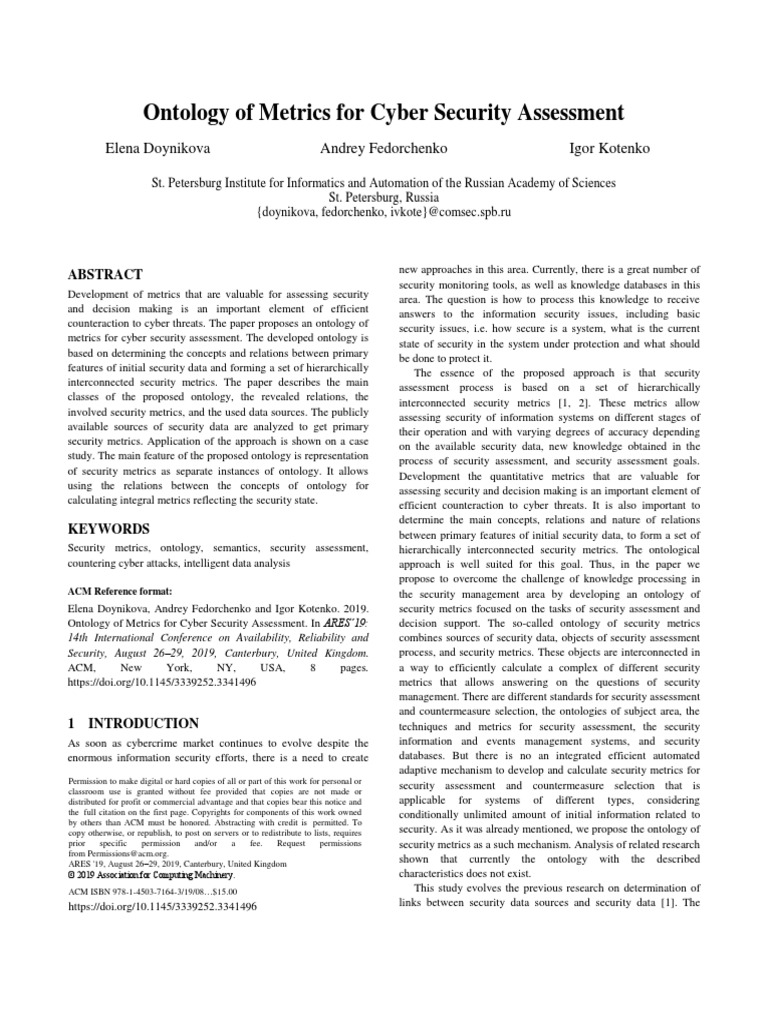A. Ontology of Metrics For Cyber Security Assessment | PDF | Computer Security | Security