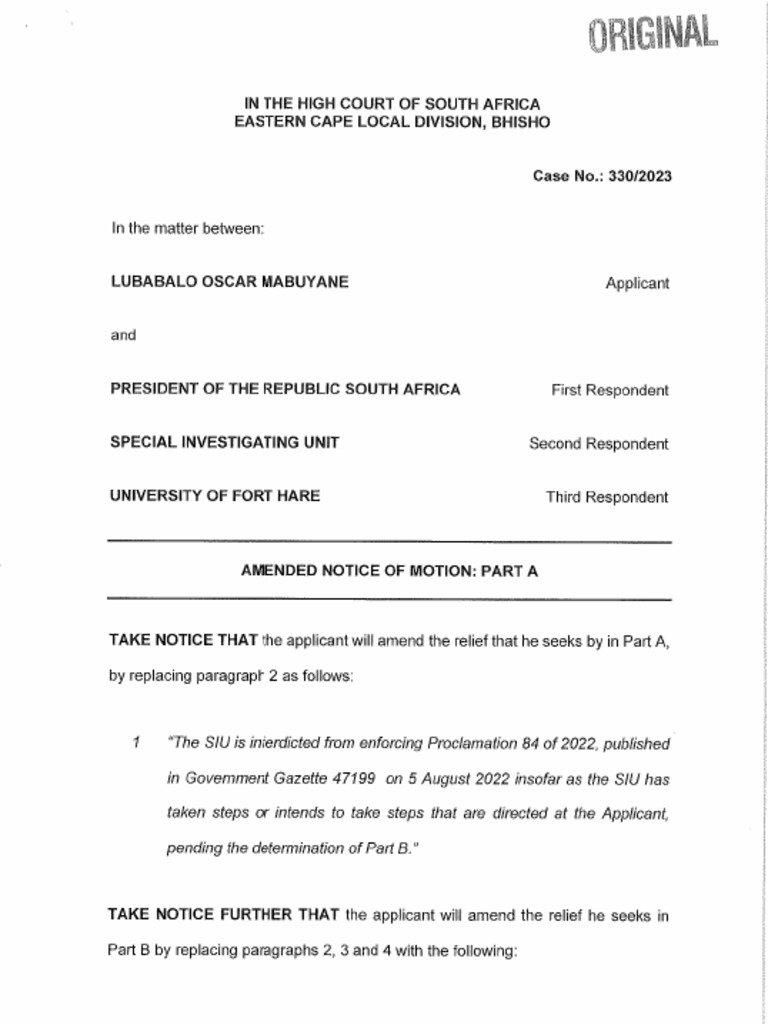 Supplementary Papers - Mabuyane V President of The RSA and 2 Others 08 ...