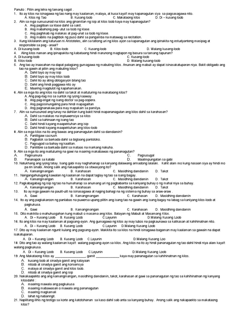 Grade 10 ESP 2nd PT Edited 2019 2 | PDF