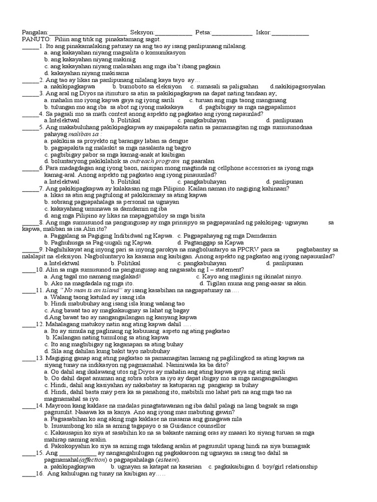 Grade 8 ESP 2nd PT Edited 2019 2 | PDF
