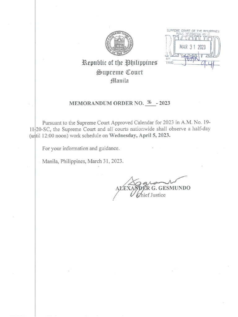 Memo Order 56 2023 | PDF