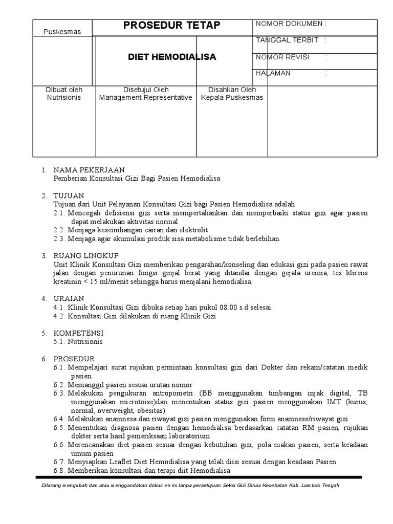 SOP Diet Hemodialisa | PDF