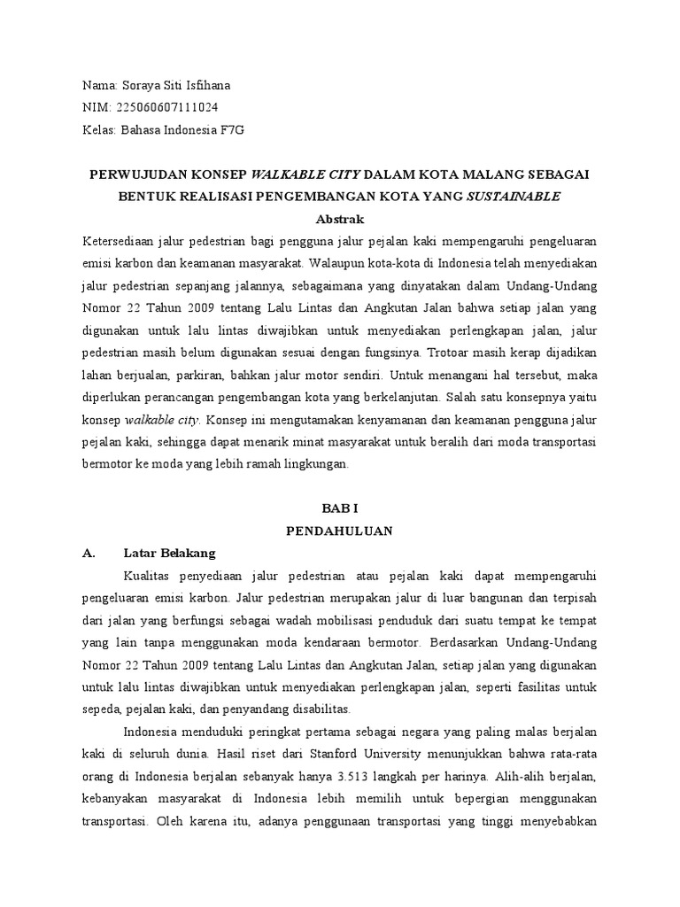 Perwujudan Konsep Walkable City Dalam Kota Malang Sebagai Bentuk ...
