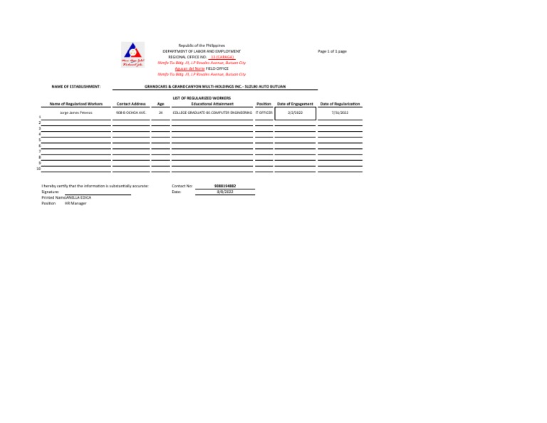 Branch Location_dole Reg Report_template (3) | PDF