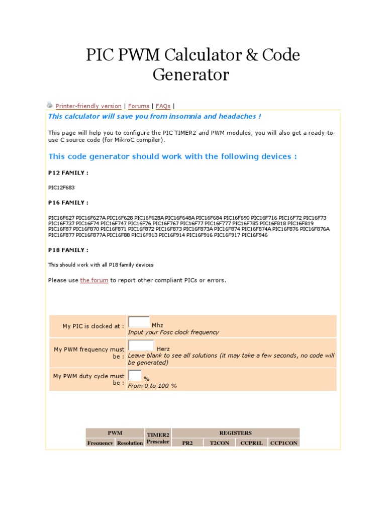 PIC PWM Calculator | PDF | Digital Technology | Computing