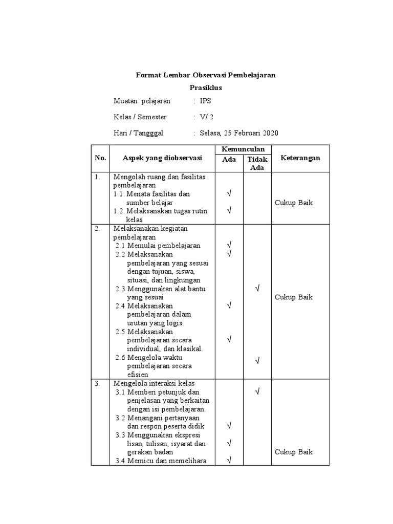 Format Lembar Observasi | PDF | Karier & Perkembangan
