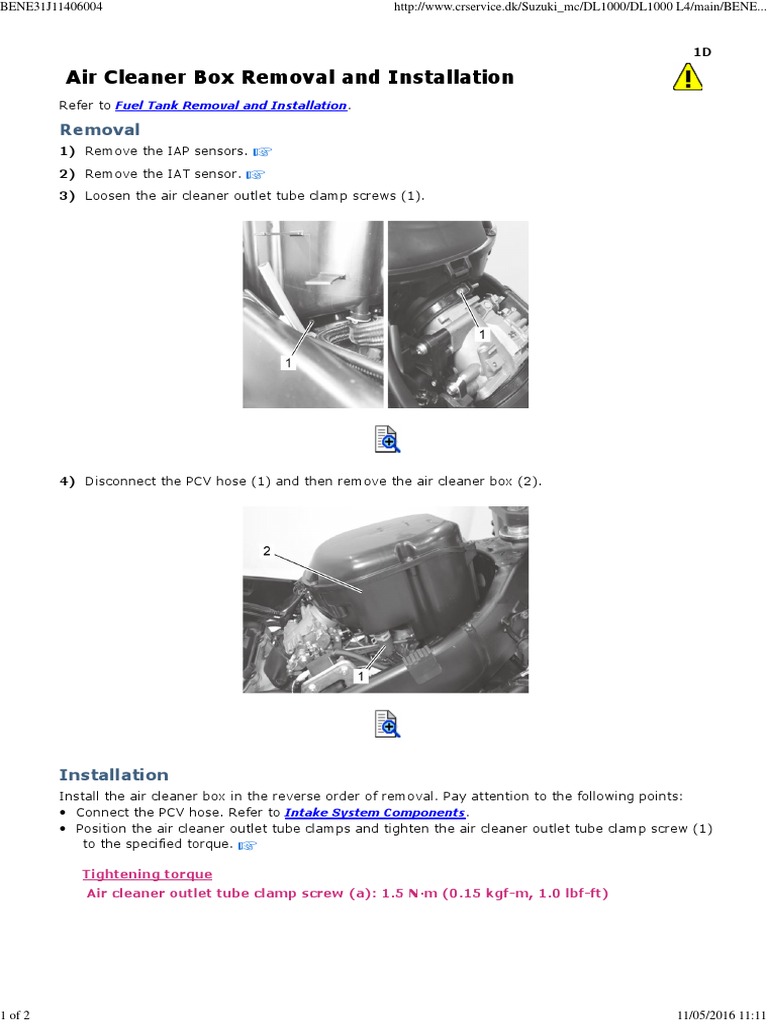 1D-5 Air Cleaner Box Removal and Installation | PDF