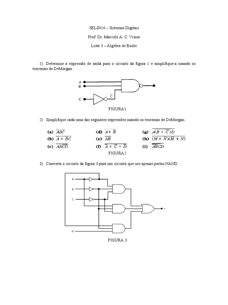 Lista - Algebra de Boole | PDF