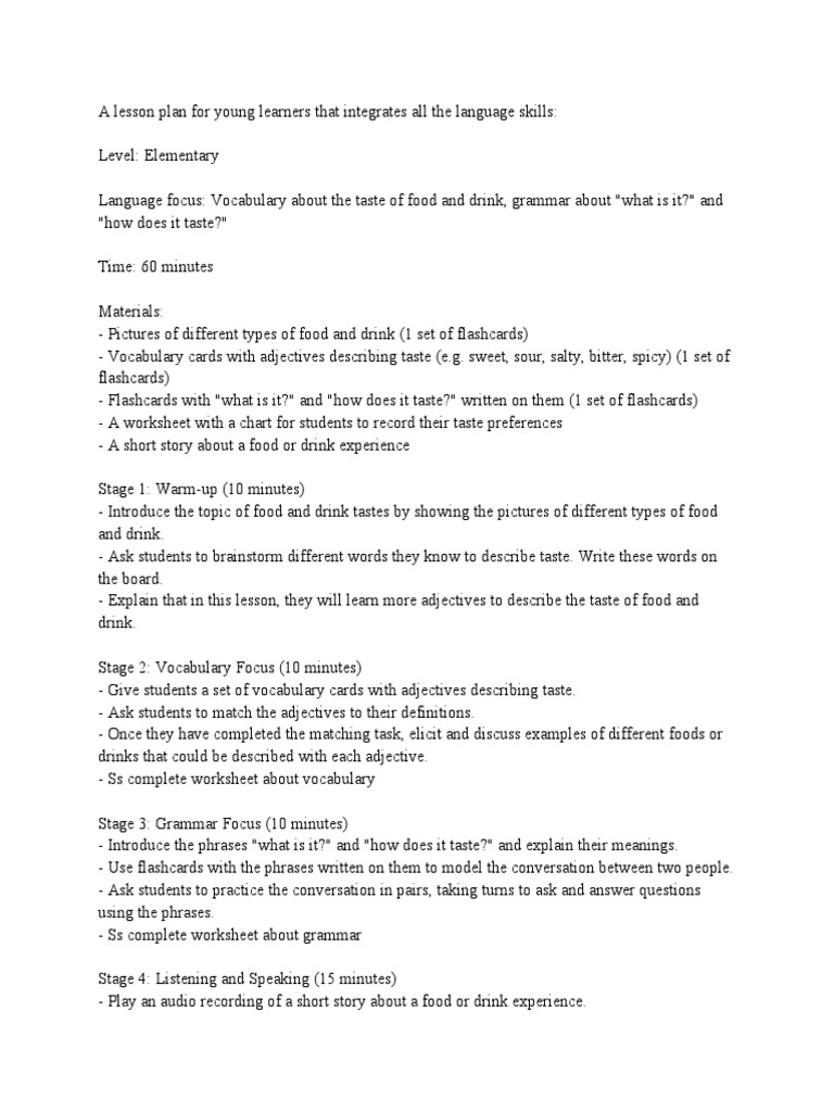 Lesson Plan - Integrating the Four Skills | PDF | Vocabulary | Flashcard