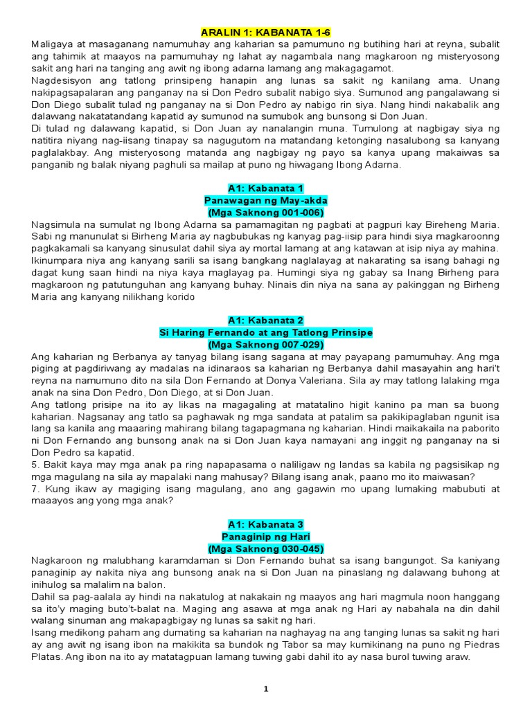 Ibong Adarna Kabanata 1 30 Buod | PDF
