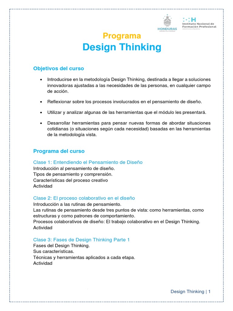 Programa Del Curso Design Thinking | PDF