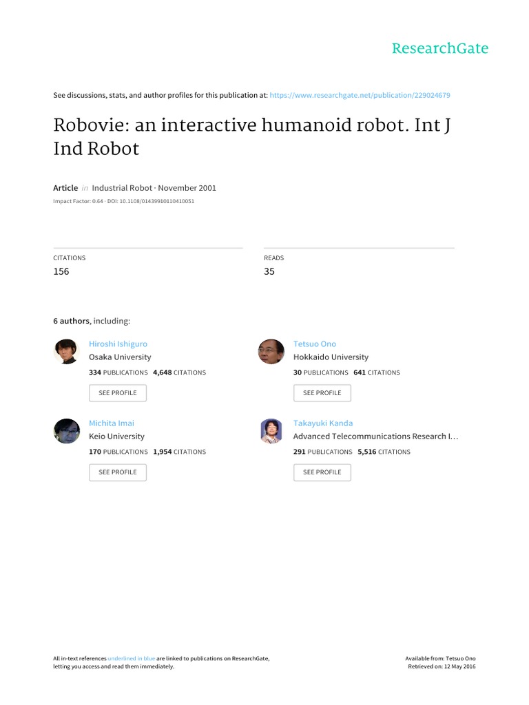 Robovie: An Interactive Humanoid Robot. Int J Ind Robot | PDF