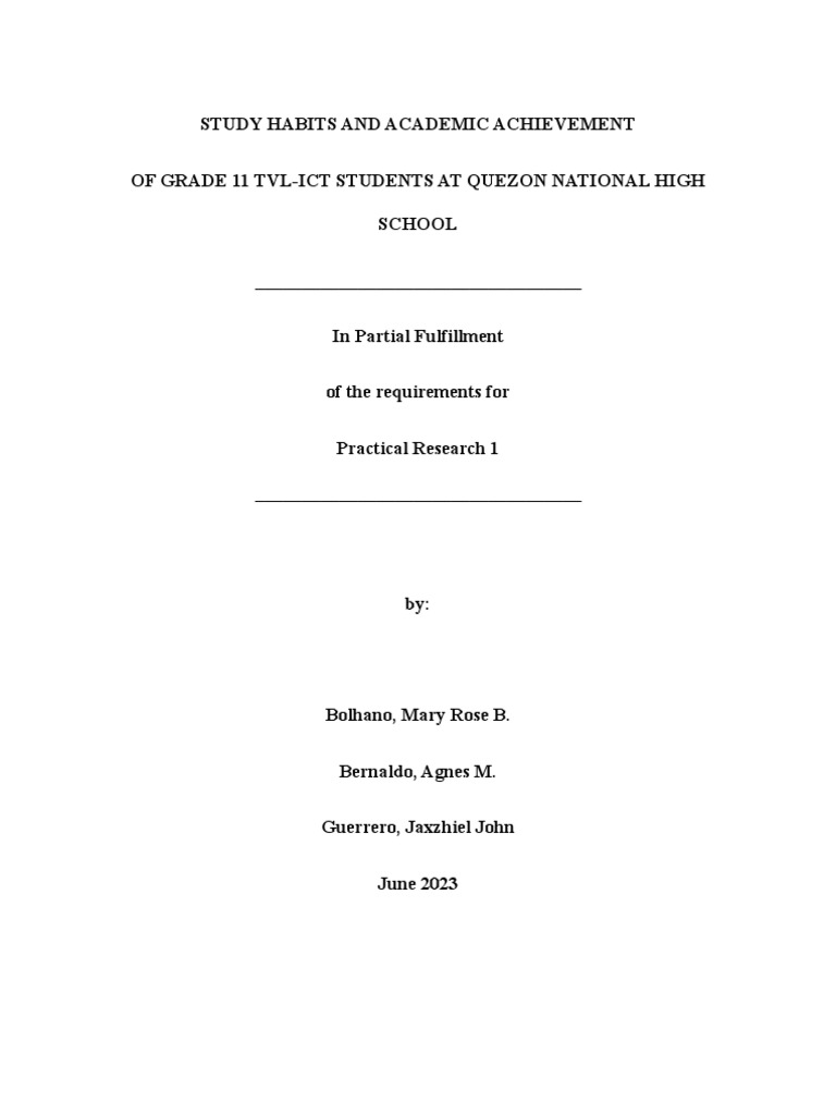 Study Habits and Academic Achievement of Grade 11 TVL-ICT Students at Quezon National High ...