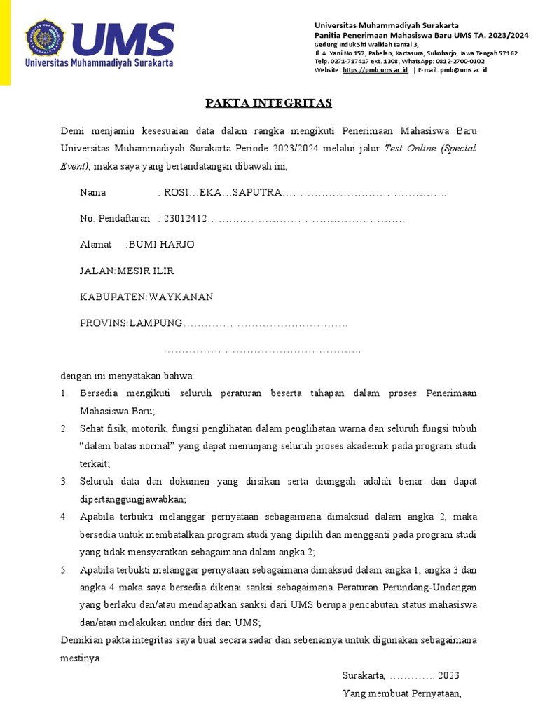 Pakta Integritas Online | PDF