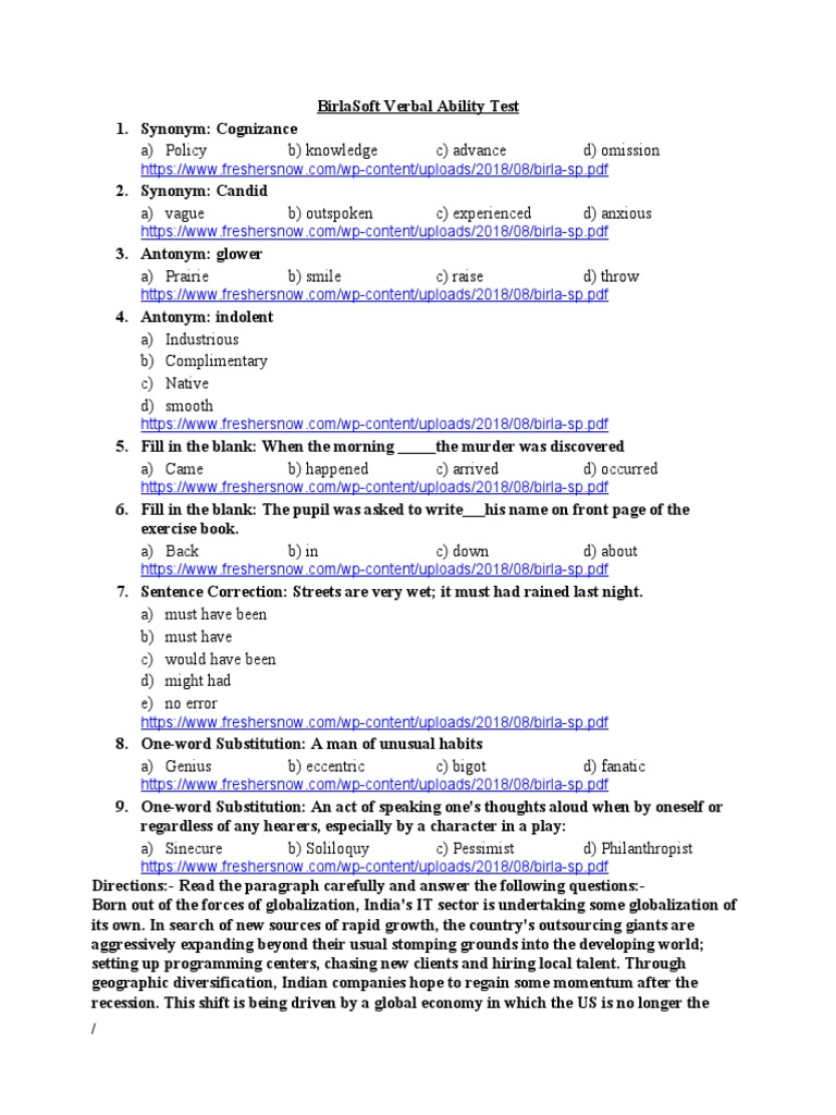 D e Shaw Verbal | PDF | Outsourcing | Recession