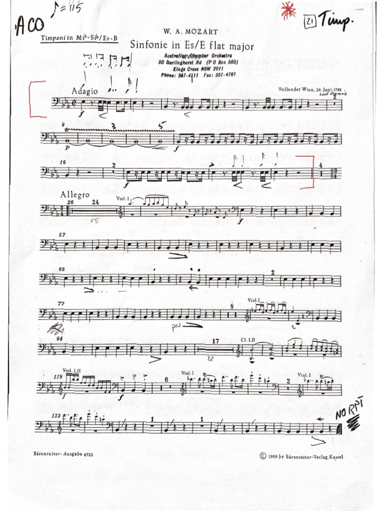 2023 YMS Timpani Audition Excerpt Mozart Symphony No.39 | PDF
