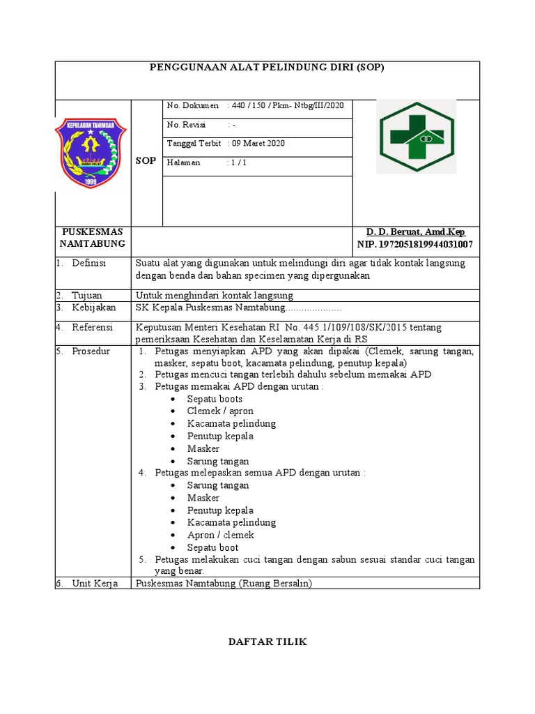 Sop Penggunaan Apd | PDF