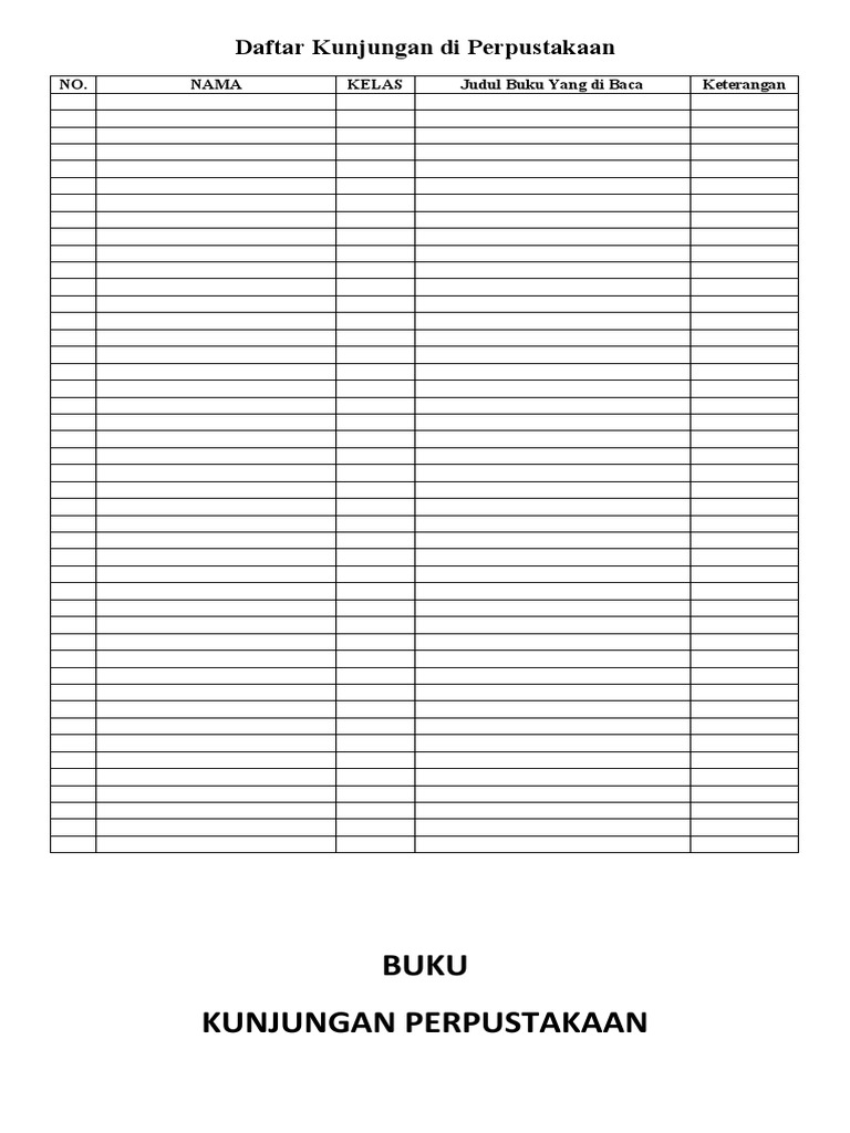 Daftar Kunjungan Di Perpustakaan | PDF | Fiksi Umum