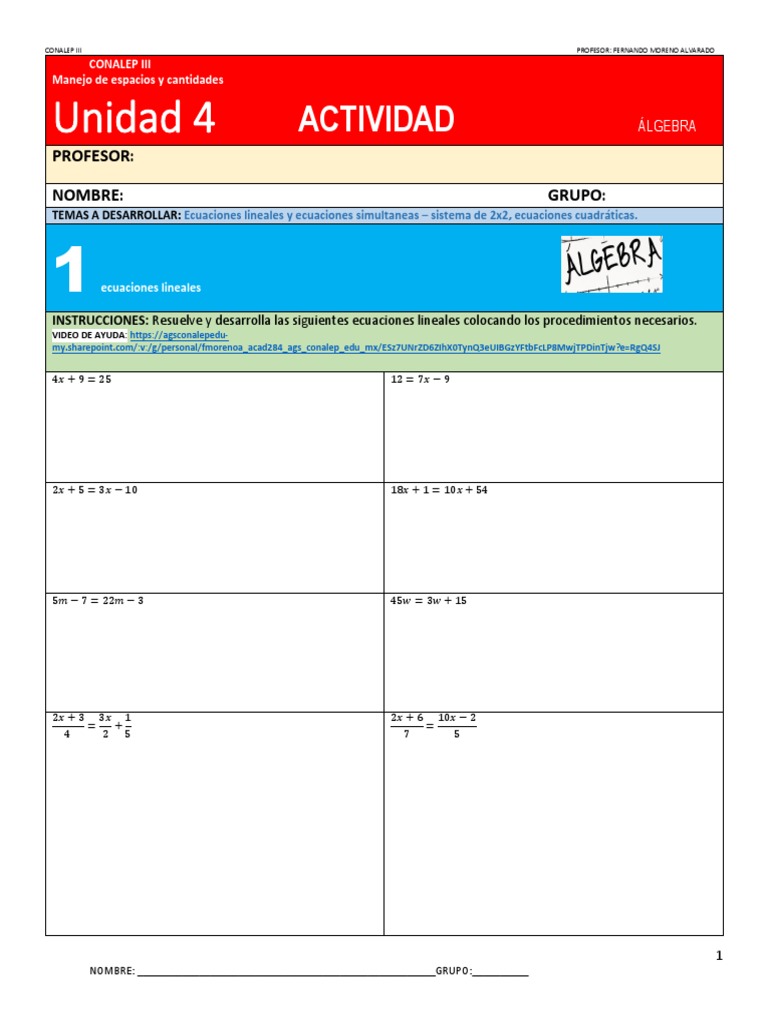 Actividad Unidad 4 | PDF | Ecuaciones | Matemáticas