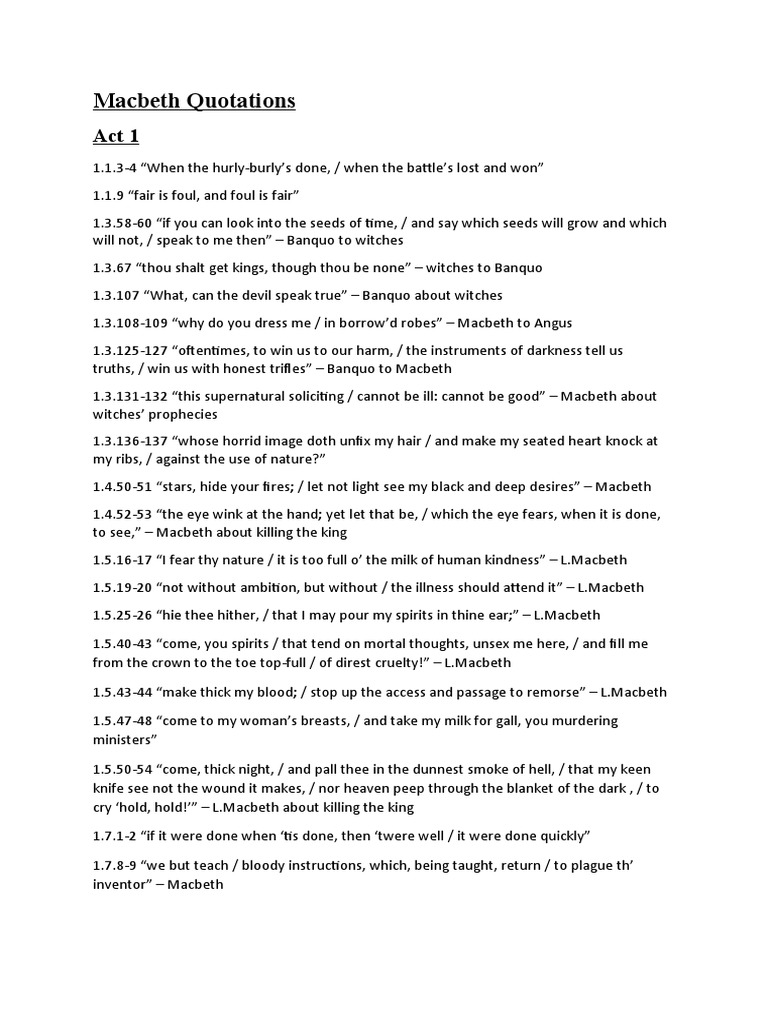 Macbeth Quotations | PDF | Macbeth