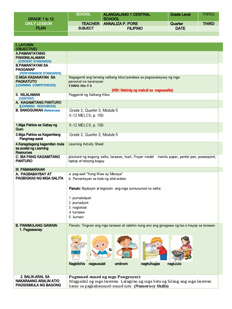 FILIPINO DEMONSTRATION Salitang Kilos | PDF