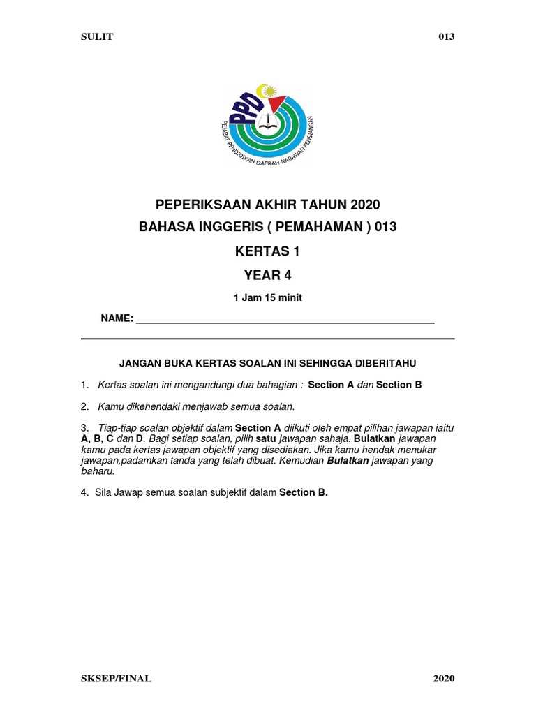 Year 4 Bi Paper 1 2020 | PDF | Ant | Reptile