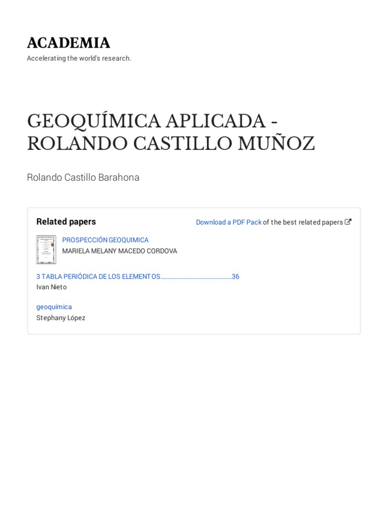 Rolando - Castillo - Munoz GEOQUIMICA - APLICADA - 1986 With Cover Page ...