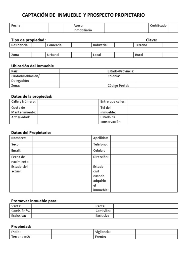 FICHA PARA TOMAR INMUEBLES v2022 | PDF