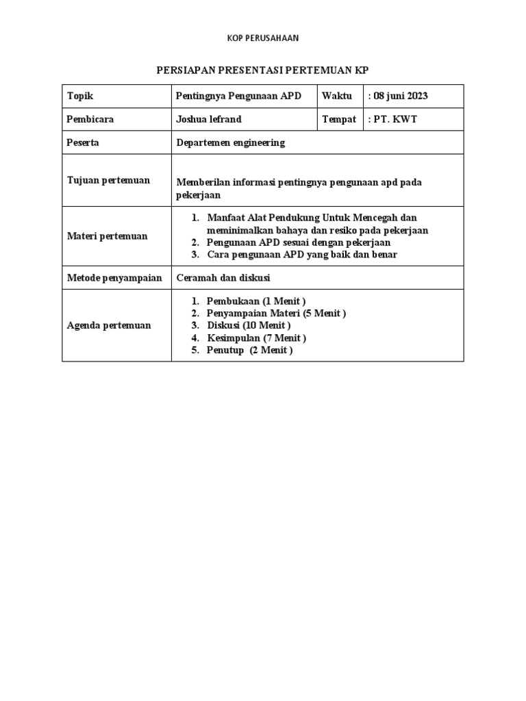 Persiapan Pertemuan KP | PDF