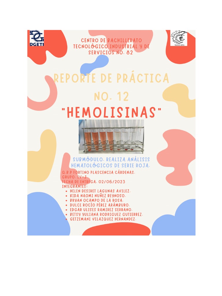 Hemolisinas. Reporte #12 | PDF | Tipo de sangre | Sangre