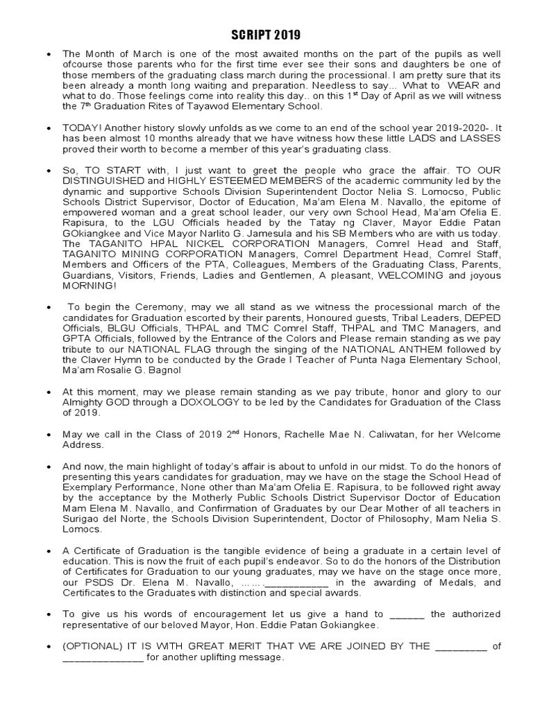 SCRIPT For Graduation | PDF