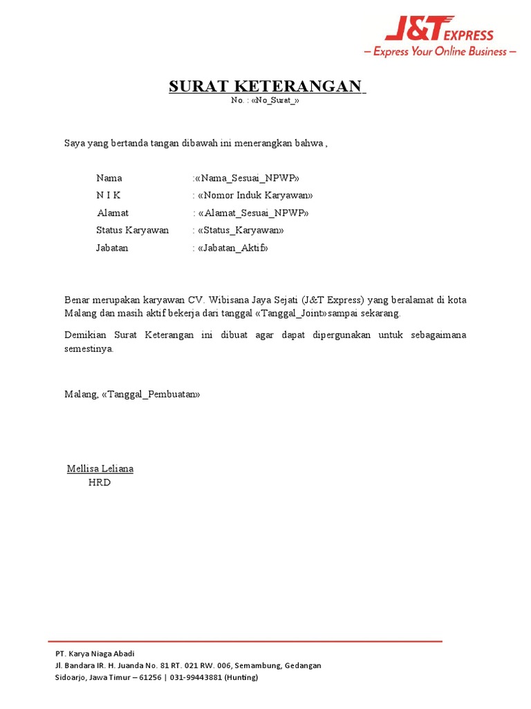 Template Surat Keterangan Aktif Bekerja | PDF