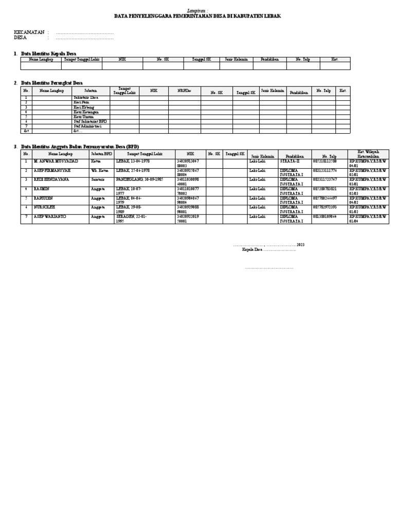 Format Pemutakhiran BPD | PDF