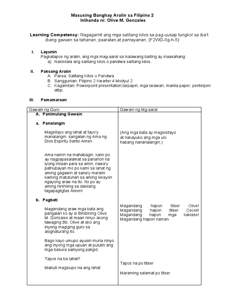 Masusing Banghay Aralin Sa Filipino 2 2nd Day | PDF