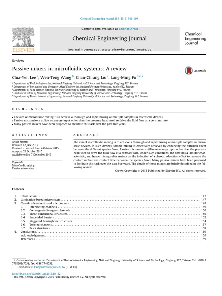 Passive Mixers In Microfluidic Systems A Review Pdf Reynolds Number Microfluidics